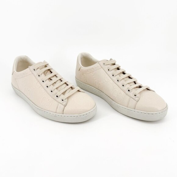 Gucci | Shoes | Gucci Ace Gg Embossed Sneaker Eu 375 Us 75 Beige ...